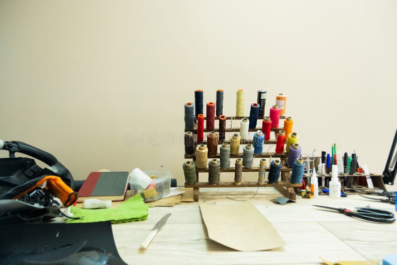 Mess is Creative Work Desk with Thread, Scissors,notepads and Materials ...