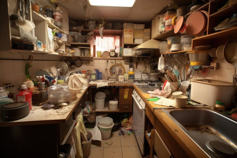 Very Messy Kitchen Interior. Unwashed Dishes. Generative AI Stock ...
