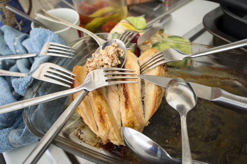 Mess on a Kitchen Table stock photo. Image of cutlery - 62980058