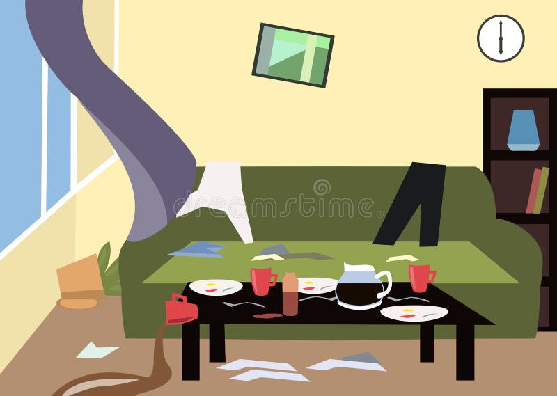 Mess in the room cartoon stock vector. Illustration of clutter - 76546084