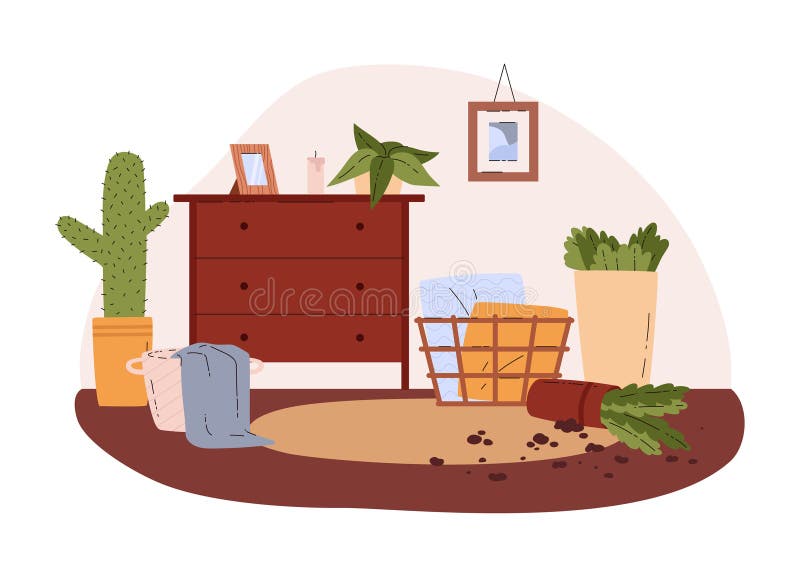 Dirty and Messy Room Interiors Collection, Flat Vector Illustration ...