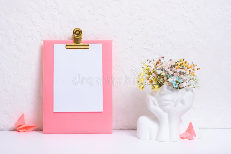 Message Board Mockup with Creative Plaster Head Vase with Flowers. Mind ...