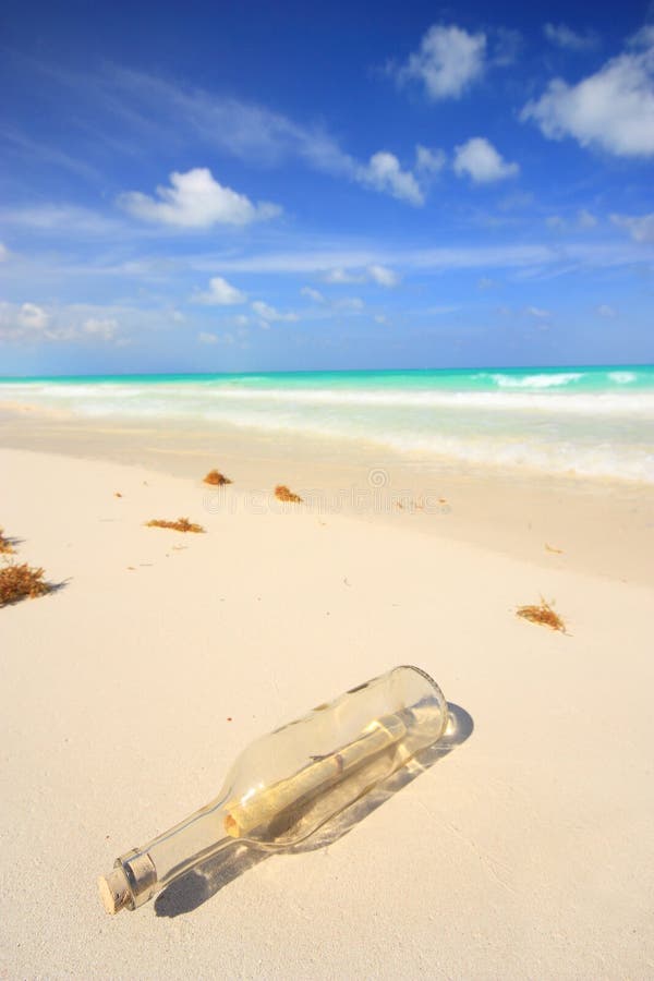 Message in a Bottle on the Beach Stock Image - Image of turquoise, edge ...