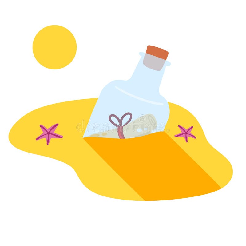 Message in Bottle in Sand. Letter and Pirate Note in Shore or Coast ...