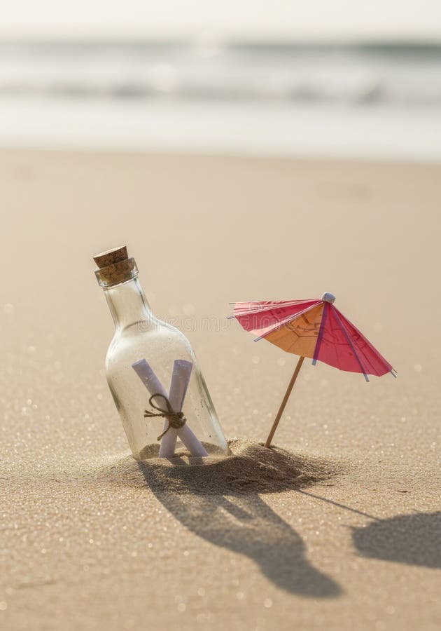 Message in a Bottle on Sandy Beach Stock Illustration - Illustration of ...