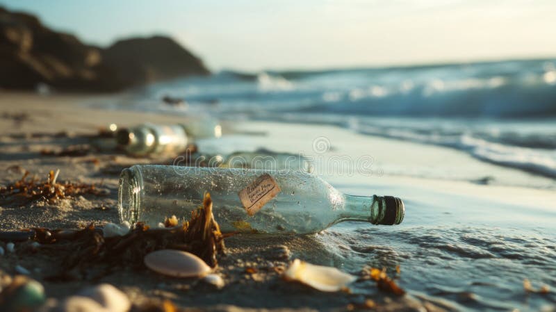 Message in a Bottle on the Sandy Shore Stock Illustration ...