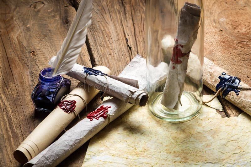 Message in Bottle with a Sealed Message on Old Paper Stock Photo ...
