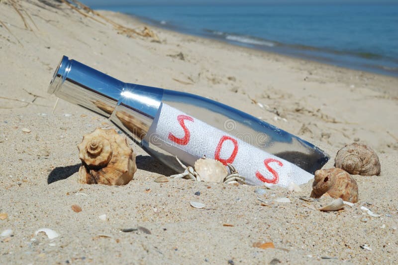 Message in a Bottle with SOS Signal Stock Illustration - Illustration ...