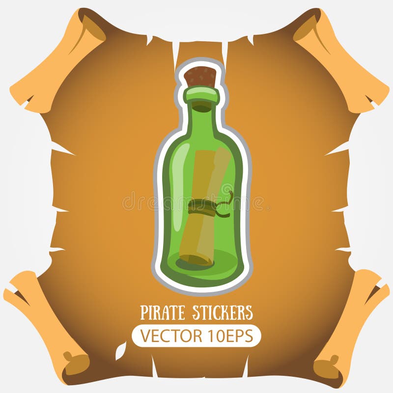 Message in a Bottle. Illustration on the Pirate Theme with Ribbon ...