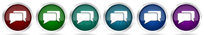 Message, Bubble, Dialog Icons, Set of Silver Metallic Glossy Web ...