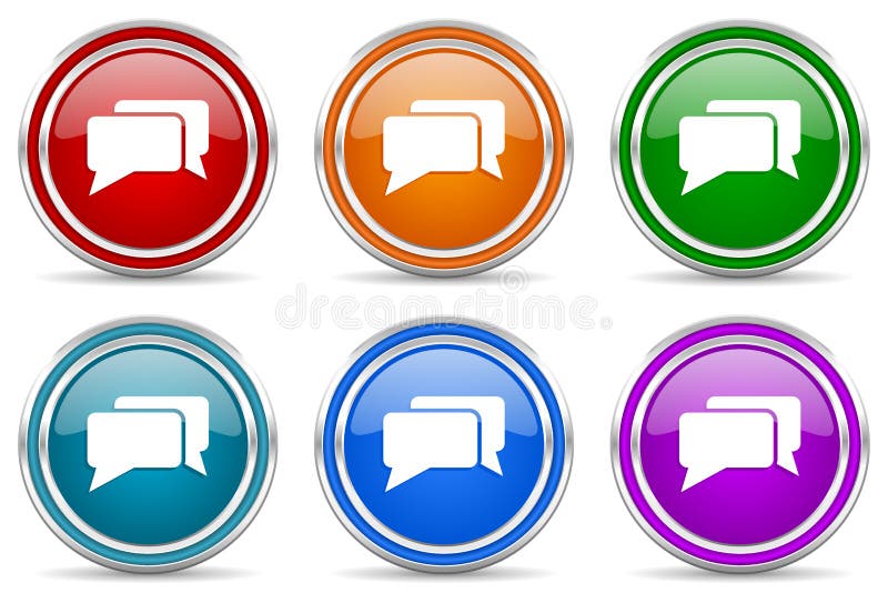 Message, Bubble, Dialog Silver Metallic Glossy Icons, Set of Modern ...