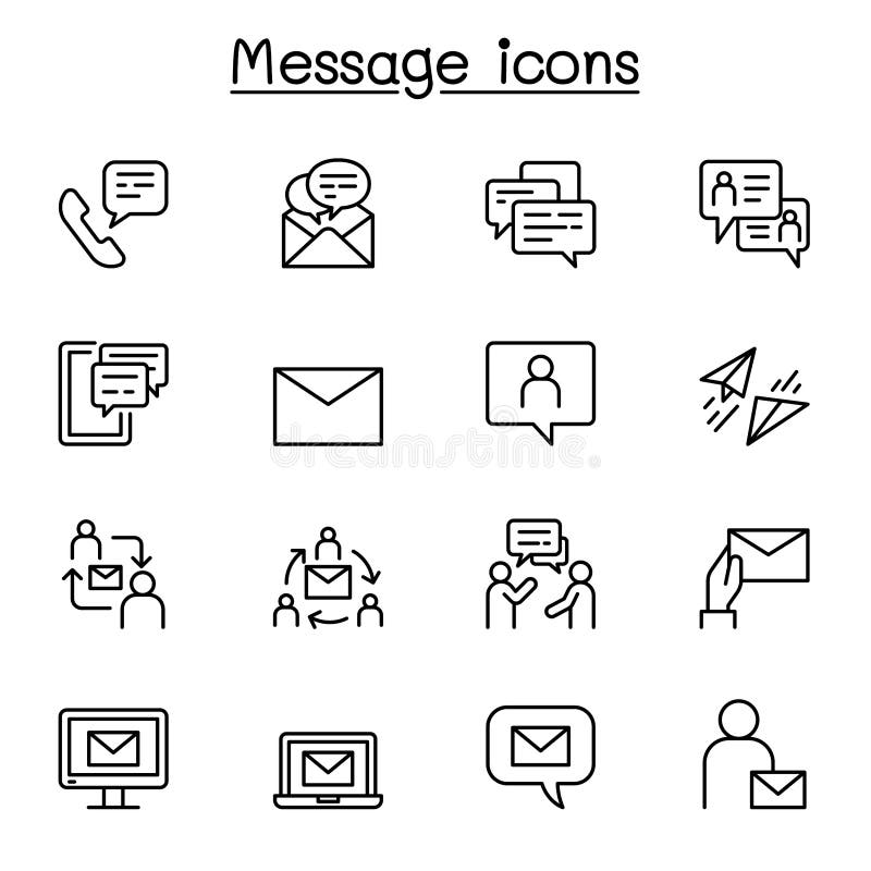 Message, Contact and Communication Icon Set in Thin Line Style Stock ...