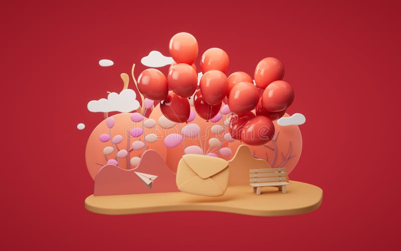 Message Envelope with Cartoon Style, 3d Rendering Stock Illustration ...