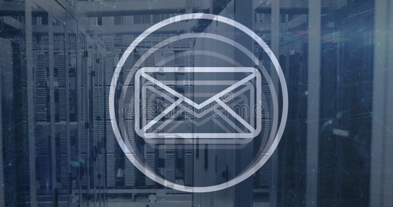 Message Icon and Data Processing Against Computer Server Room Stock ...