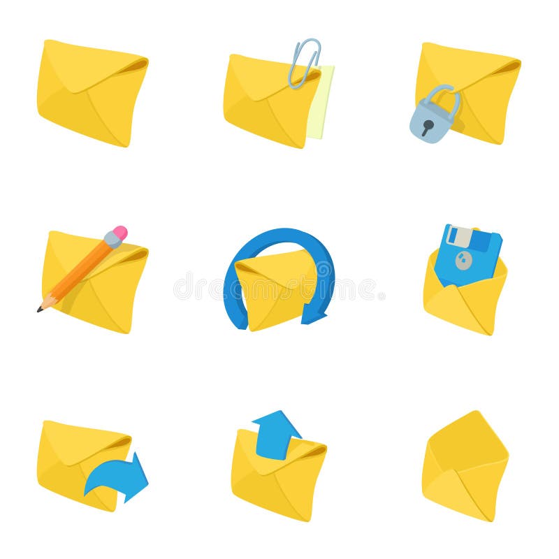 Message Icons Set, Cartoon Style Stock Vector - Illustration of post ...