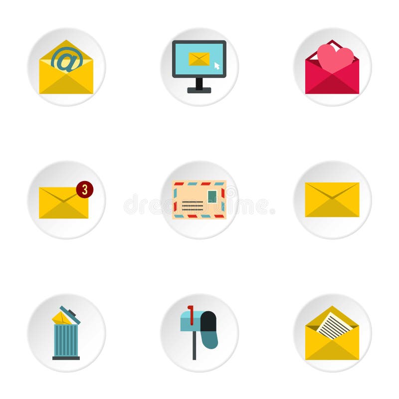 Message Icons Set, Flat Style Stock Vector - Illustration of newsletter ...