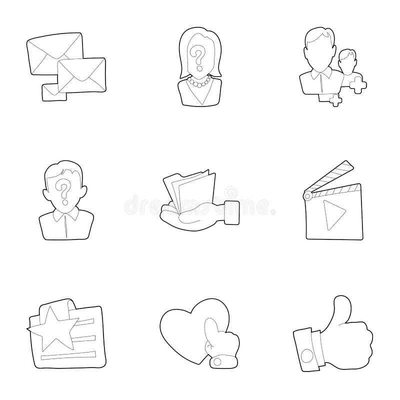 Message Icons Set, Outline Style Stock Vector - Illustration of black ...