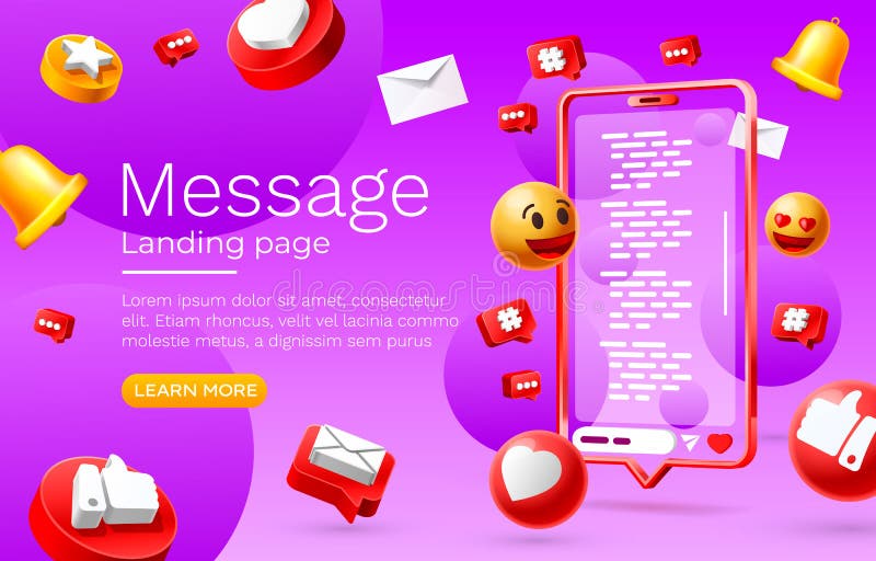 Message with Many Icons, Chat for Communication of People, Landing Page ...
