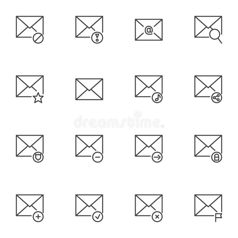 Message Notification Line Icons Set Stock Vector - Illustration of ...