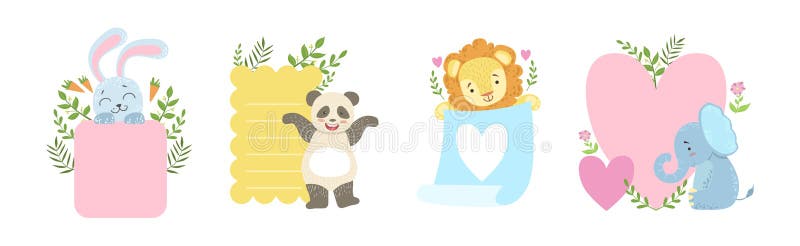 Message Template with Cute Animal and Flora Vector Set Stock Vector ...