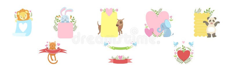 Message Template with Cute Animal and Flora Vector Set Stock Vector ...