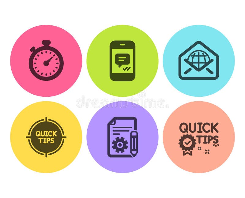 Message, Timer and Web Mail Icons Set. Tips, Documentation and Quick ...