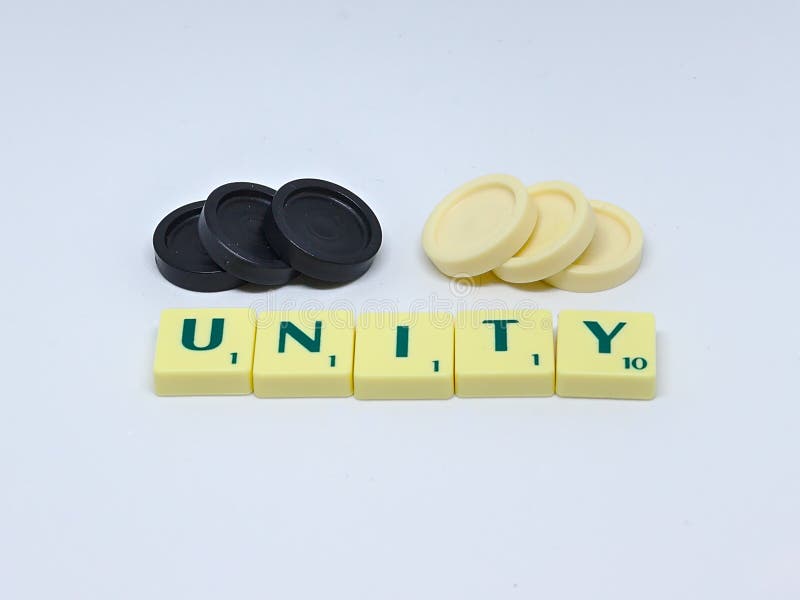 Unity in Alphabet Letters and Playing Pieces from Board Games Stock ...