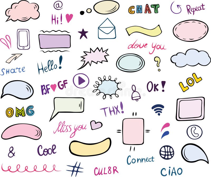 Hand Drawn Doodle Set Messages Stock Vector - Illustration of messages ...