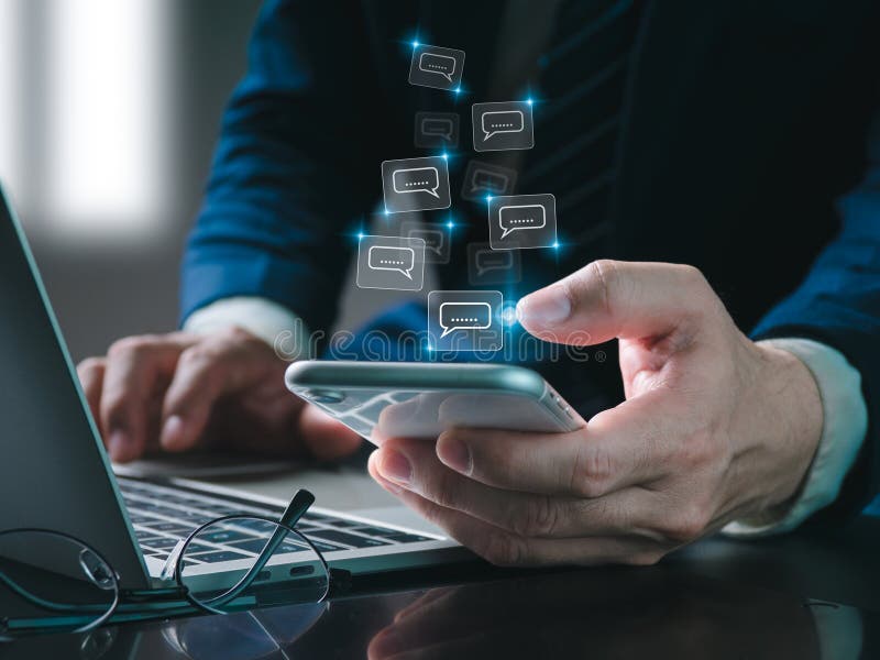 Messages Being Exchanged in Speech Bubbles on a Blue Background. Social ...