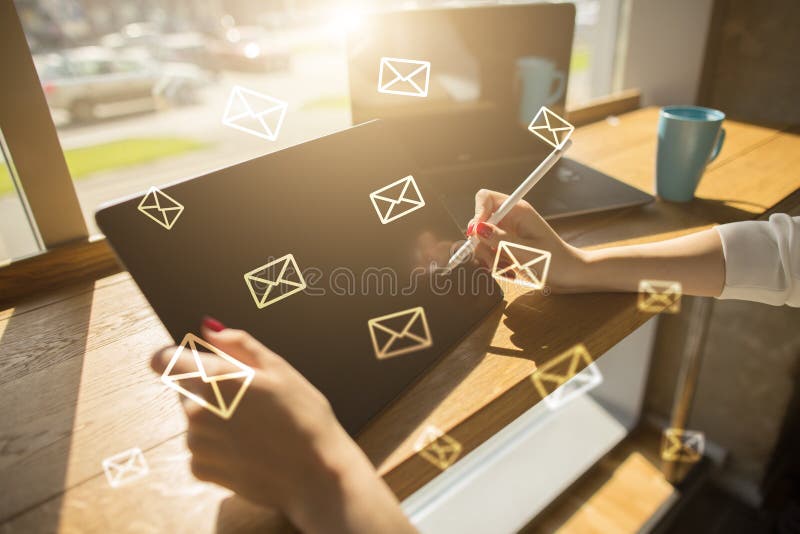 Messages Icons on Virtual Screen. Communication Concept. Stock Photo ...