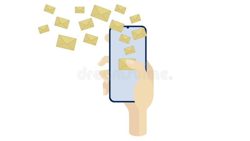 Messages Sent from Phone in Hands with Yellow Envelopes. Vector ...