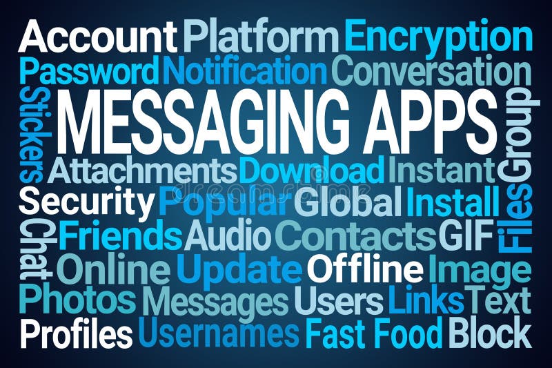 Messaging Apps Word Cloud on Blue Background Stock Illustration ...
