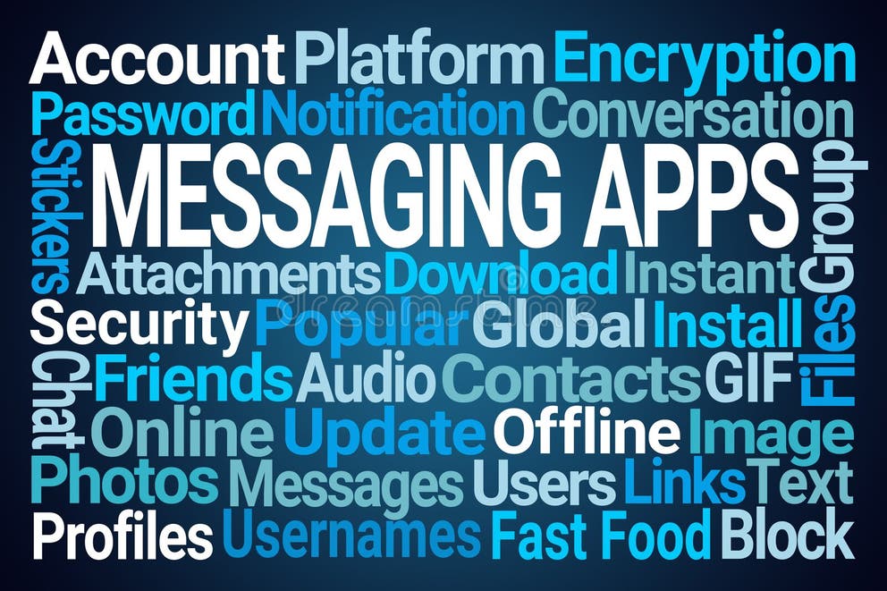 Messaging Apps Word Cloud on Blue Background Stock Illustration ...