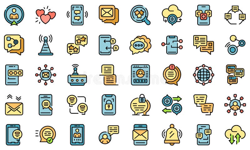 Messaging Network Icons Set Line Color Vector Stock Illustration ...
