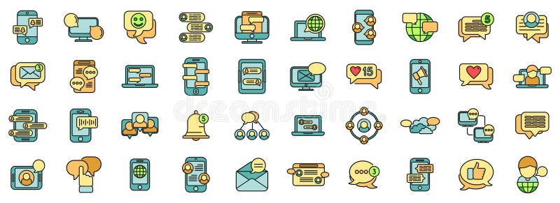 Messaging Network Icons Set Vector Color Line Stock Vector ...