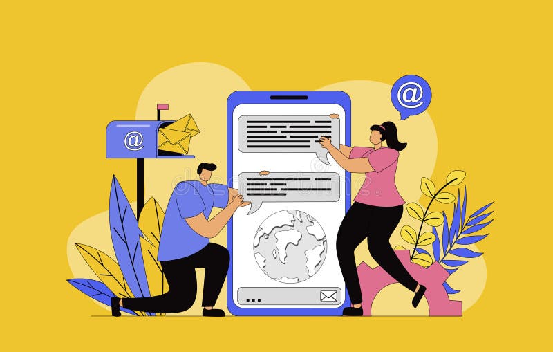 Messaging Service Concept with Modern Flat Design for Web. Woman and ...