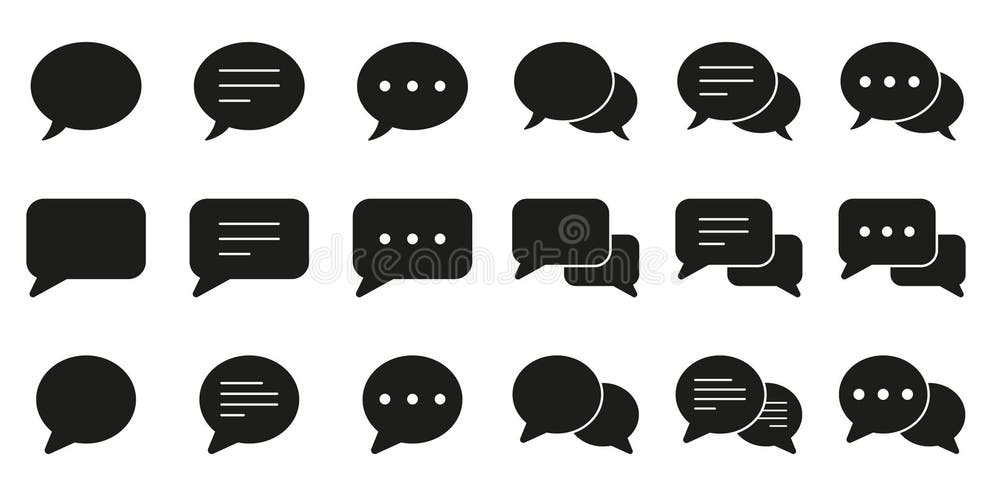 Messaging Speech Bubble Solid Icon Set. Talk and Think Comics Bubbles Stock Illustration ...