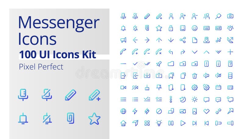 Messenger Application Pixel Perfect Gradient Linear Ui Icons Kit Stock ...