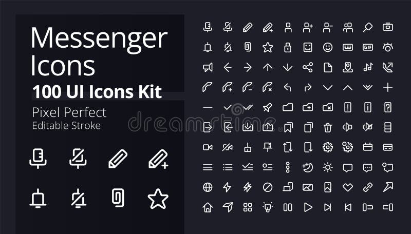 Messenger Application Pixel Perfect White Linear Ui Icons Kit for Dark ...