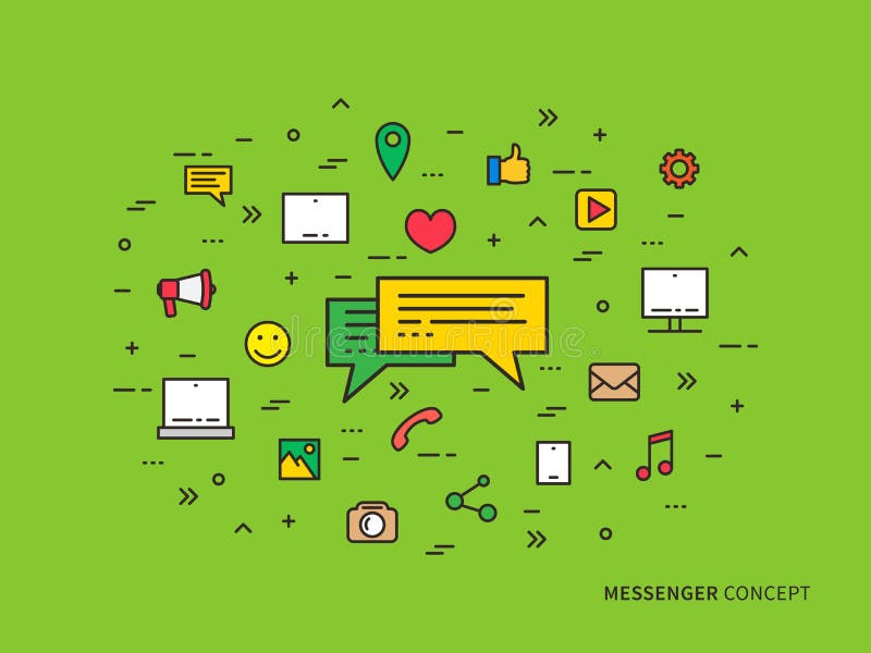 Messenger Chat Communication Colorful Linear Vector Illustration Stock ...