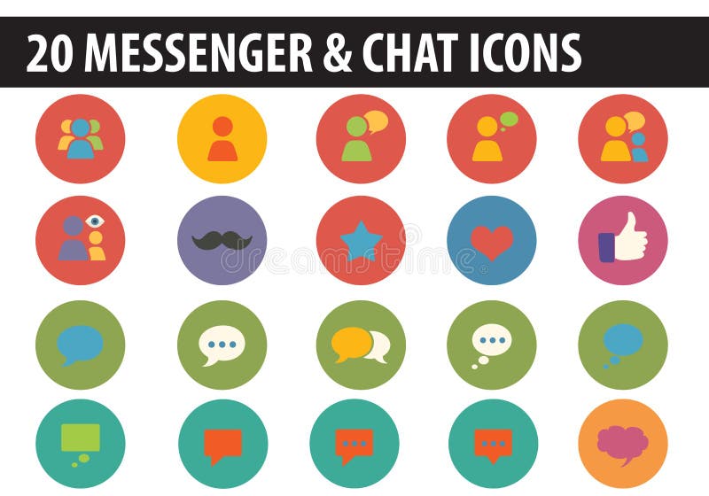 20 Messenger & Chat Icons Round Circle Stock Vector - Illustration of ...