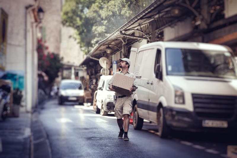 Messenger Holding Normal and Broken Parcels, White Background Stock ...