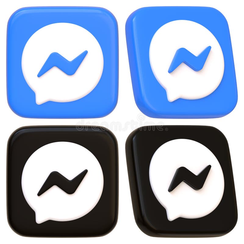 Messenger Icons in Blue and Black. 3D Render Illustration Editorial ...