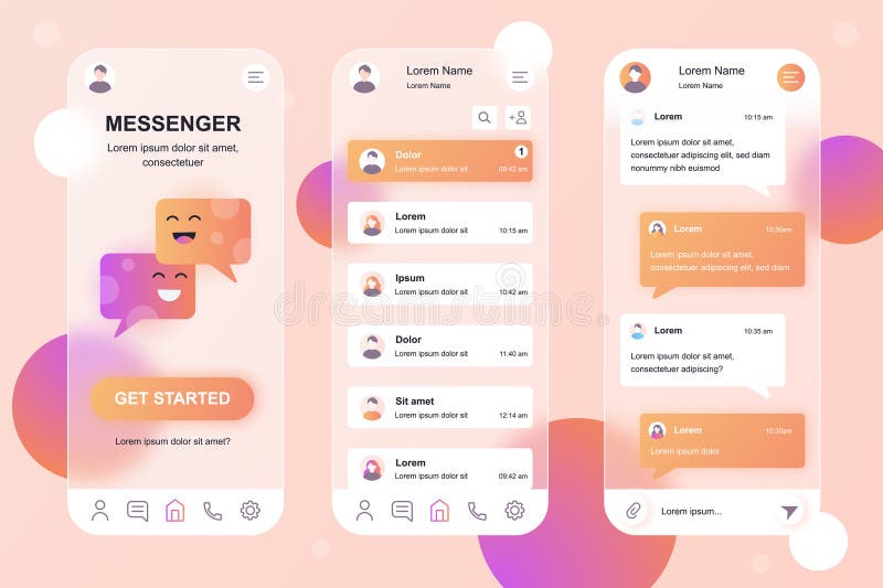 Messenger Neumorphic Elements Kit for Mobile App. Chat List, Incoming ...