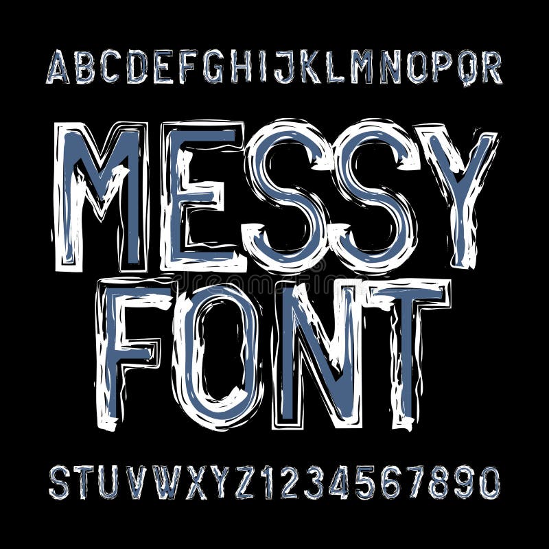 Messy Alphabet Font. Brush Stroke Vintage Letters, Numbers and Symbols ...