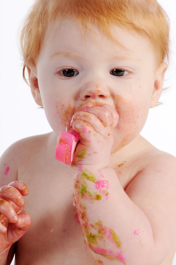 Cute messy baby stock photo. Image of icing, hands, face - 19435556
