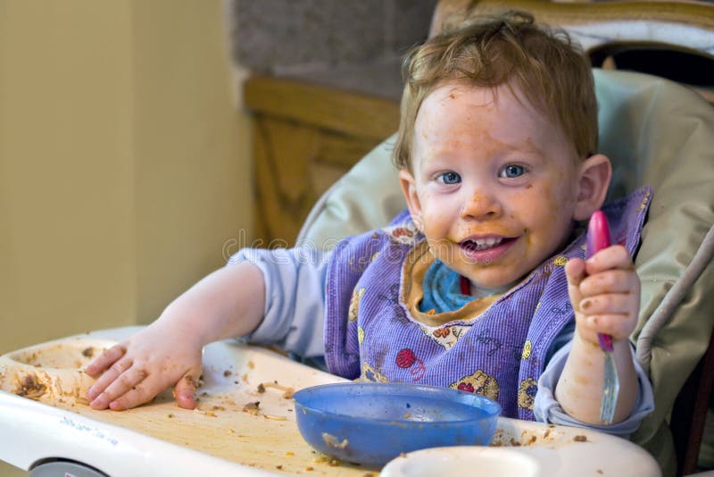 Messy baby stock photo. Image of bowl, baby, dinnertime - 9329300