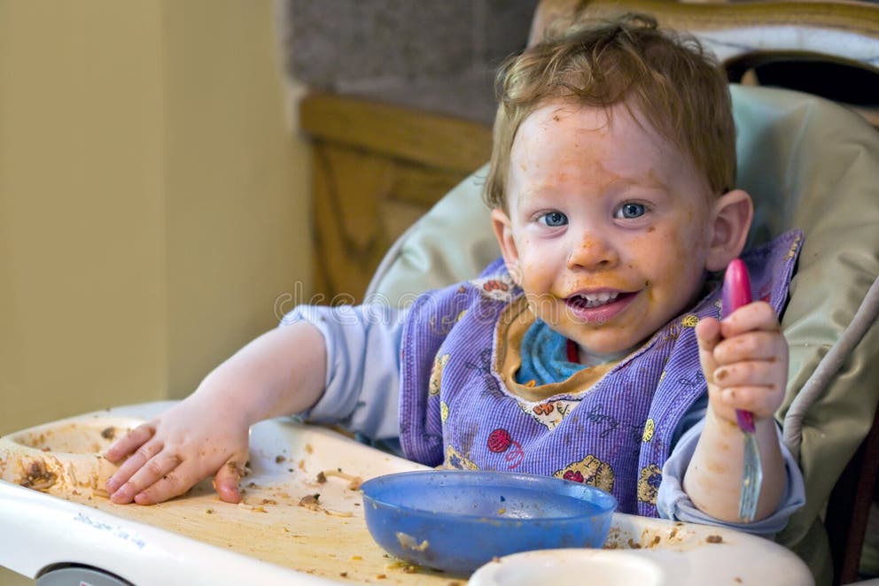 Messy baby stock photo. Image of bowl, baby, dinnertime - 9329300