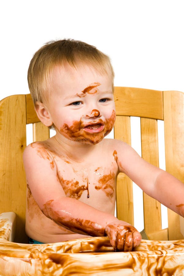 Messy Baby First Birthday Celebration Stock Photo - Image of party ...