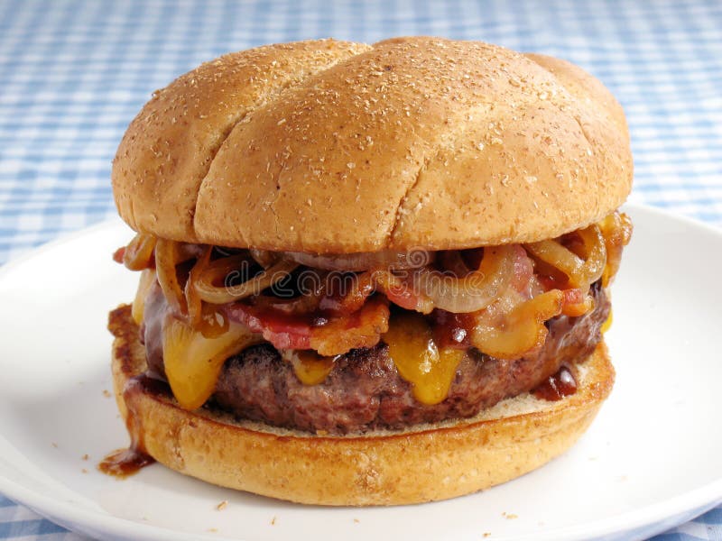 Messy Bacon Cheeseburger stock photo. Image of food, bread - 10295854